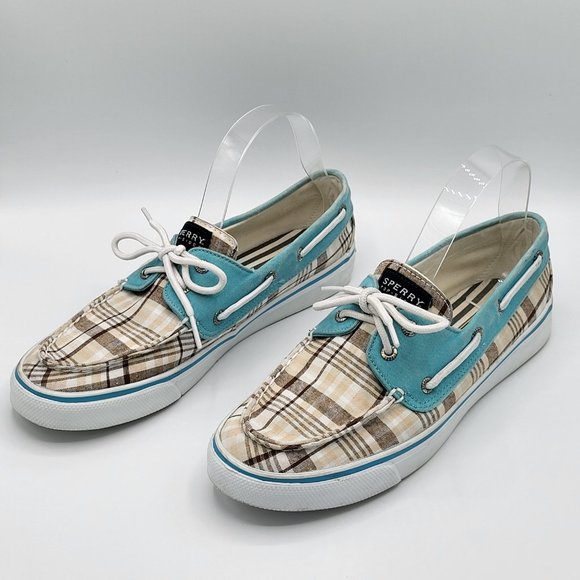 Sperry | Shoes | Sperry Topsider Biscayne Khaki Plaidturquoise Sz 85 ...